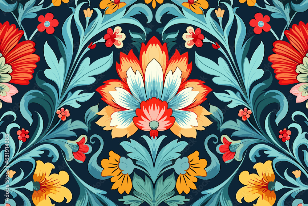 Floral fabric pattern. Ethnic flowers ornate elegant luxury style. Art ...
