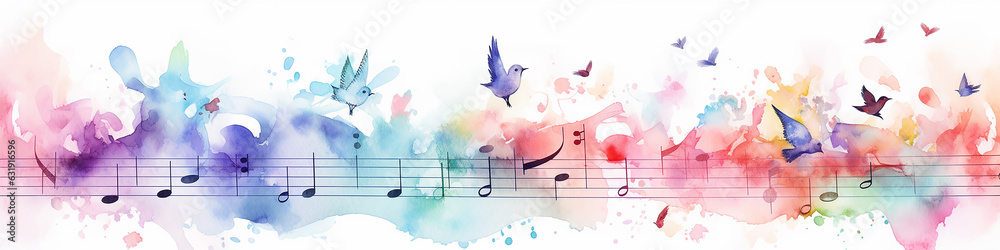 abstract musical long narrow background with notes watercolor. Stock ...