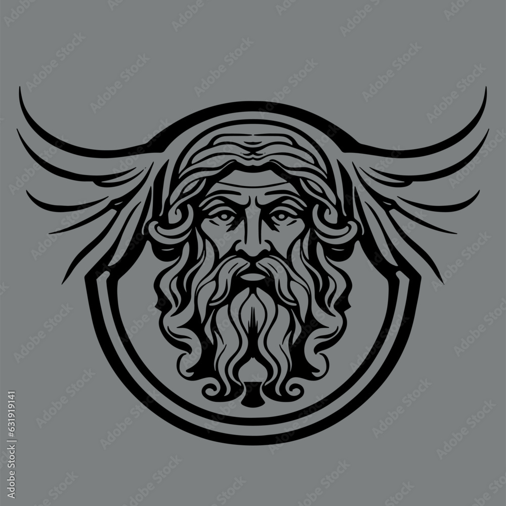 The beautiful and masculine face of a Greek god. Beard. Zeus. Logo ...