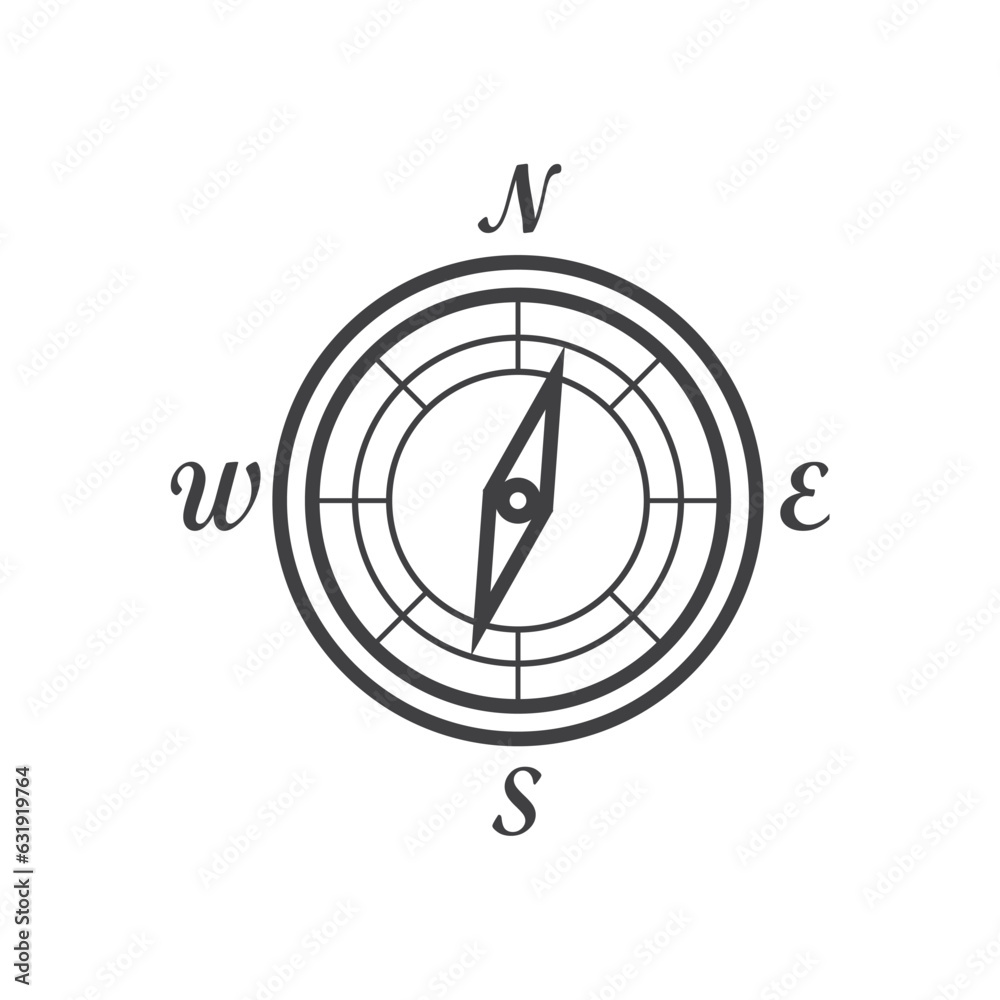 Compass icon line, Vector compass with North, South, East and West ...
