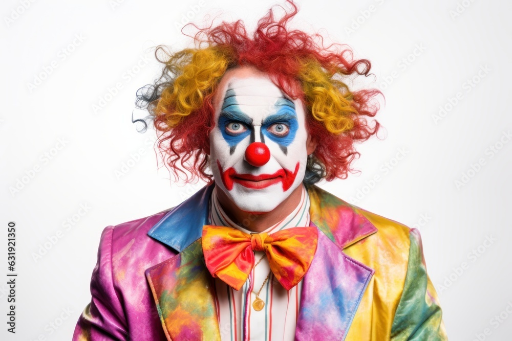 portrait of a scary crazy looking maniac killer clown with make-up and ...