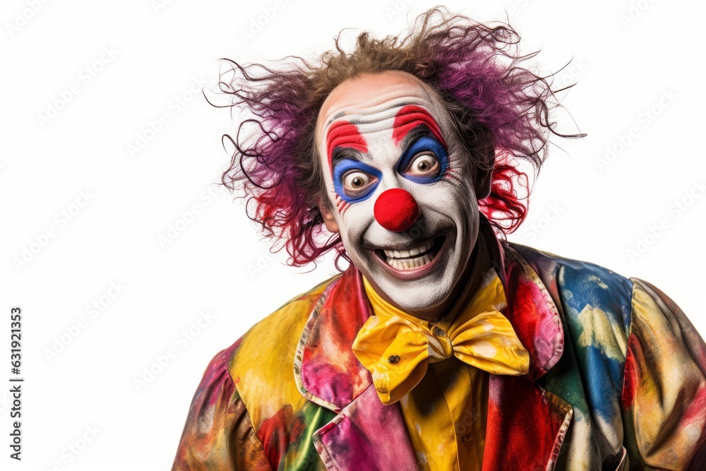 portrait of a scary crazy looking maniac killer clown with make-up and ...
