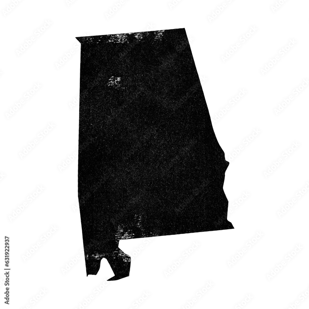 Alabama state map in black grunge stamp style isolated on transparent ...