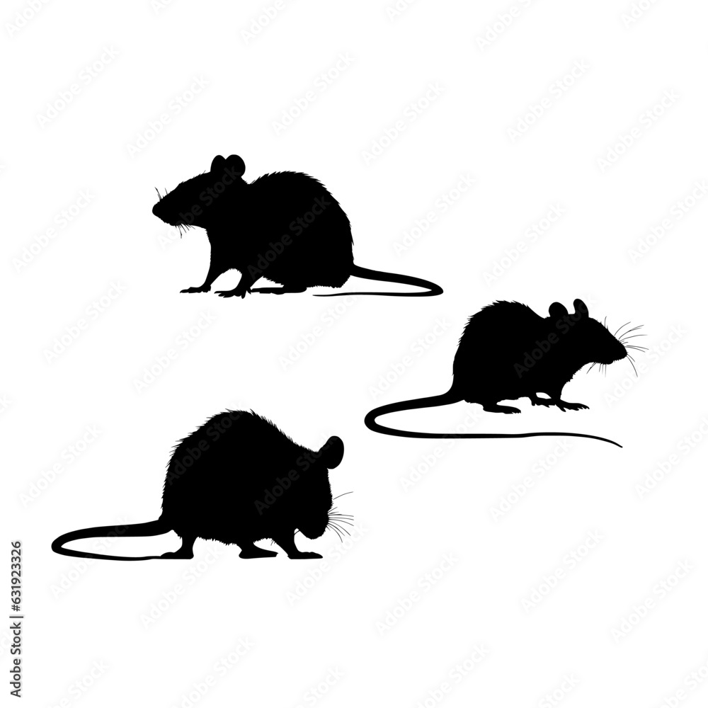 Black silhouette of a rat on white background. black icon of a rodent ...