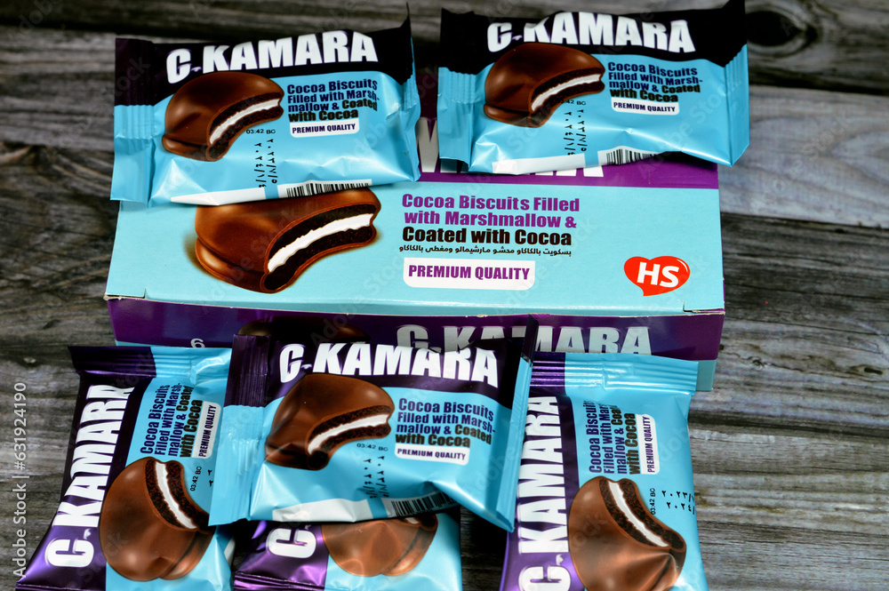 Cairo, Egypt, July 29 2023: C. Kamara premium quality cocoa biscuits ...