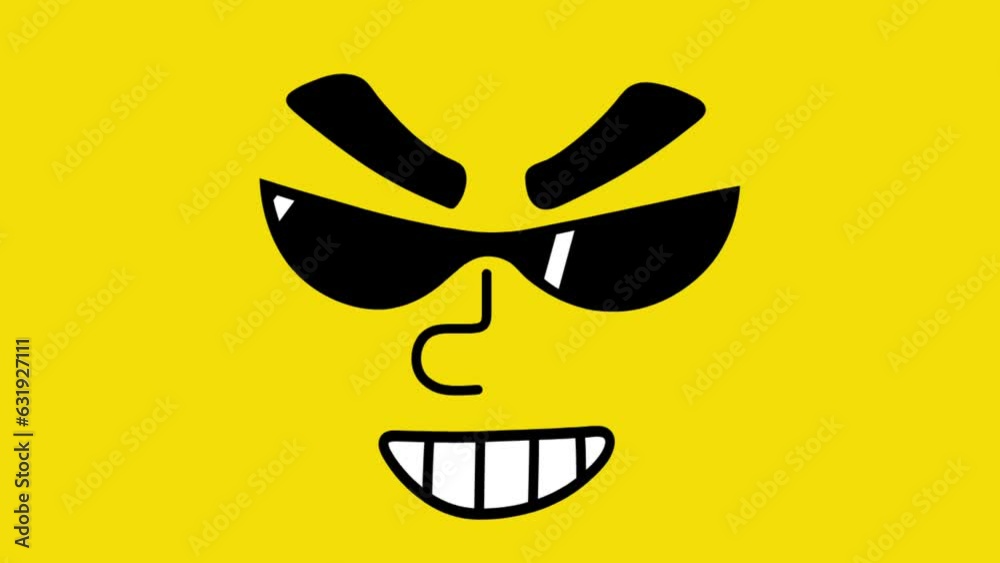 cartoon animation. cartoon cool facial expression on yellow background ...