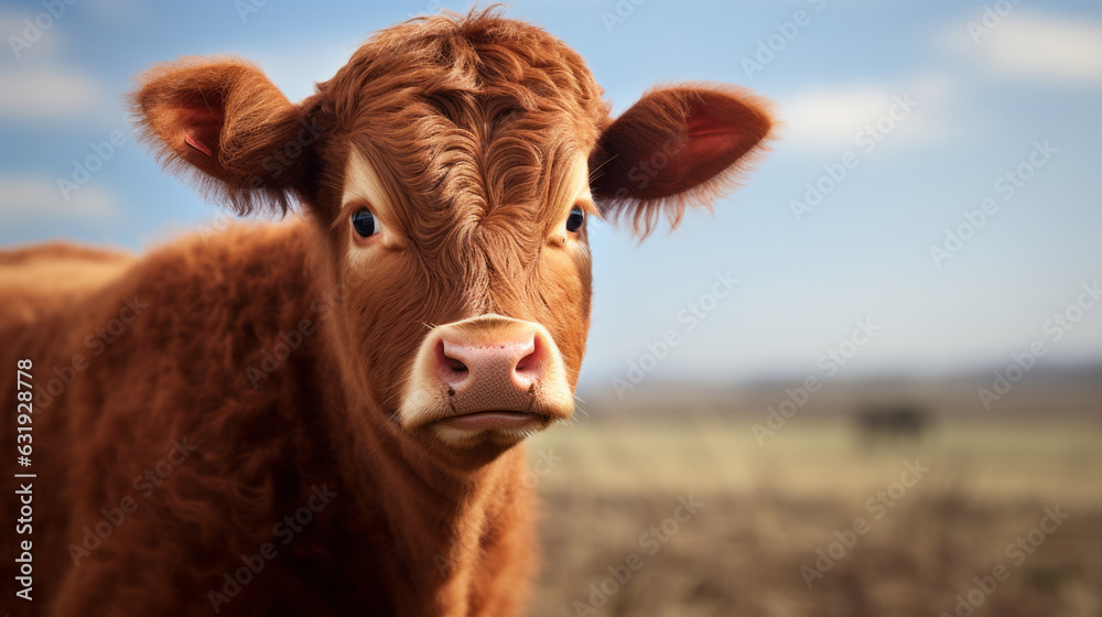 Red angus - Cow in the pasture - Face - horn - Angus - calf - Steer ...