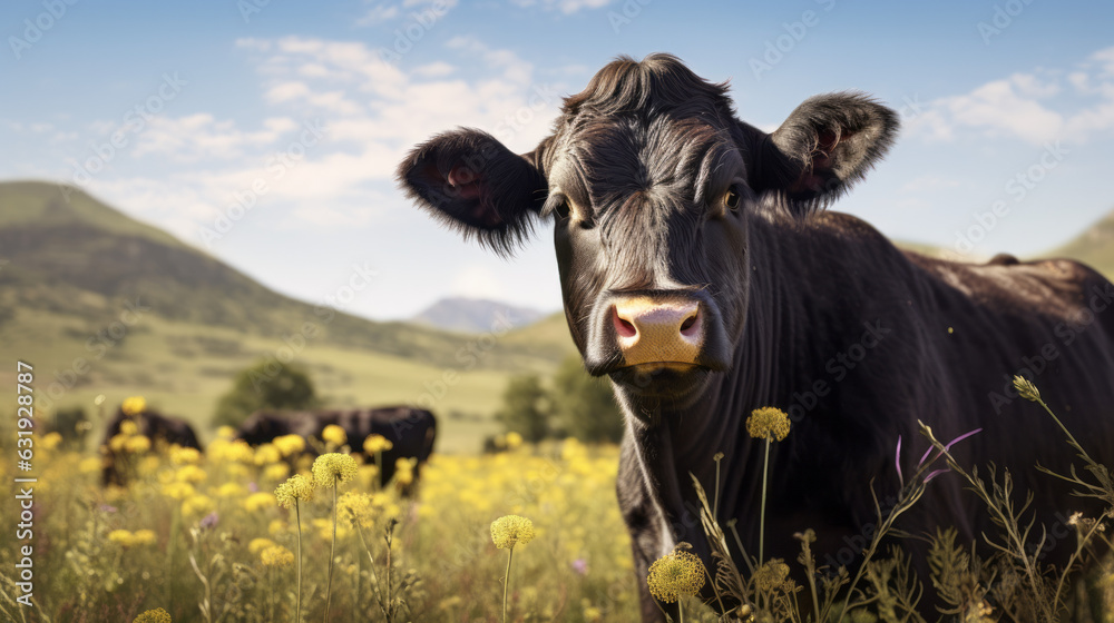Black angus - Cow in the pasture - Face - horn - Angus - calf - Steer ...