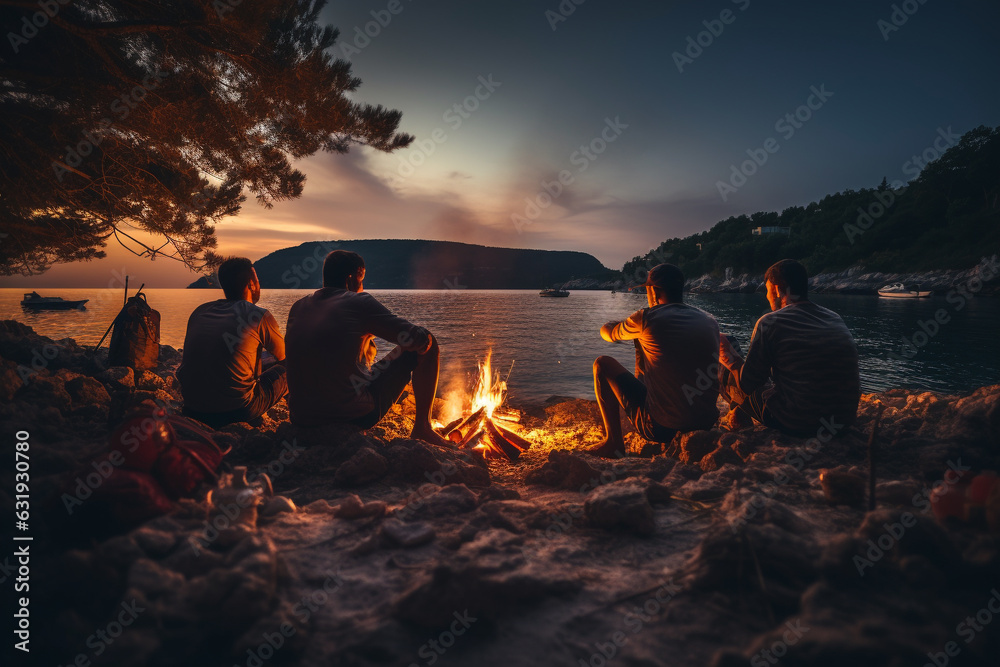 World tourism day. hiking in the mountains, camping, campfire by the ...