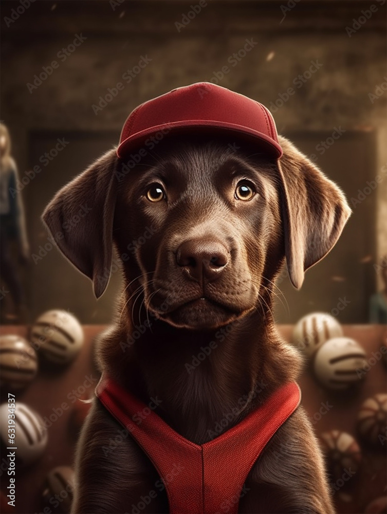 cute labrador in the form of a football player with a soccer ball ...