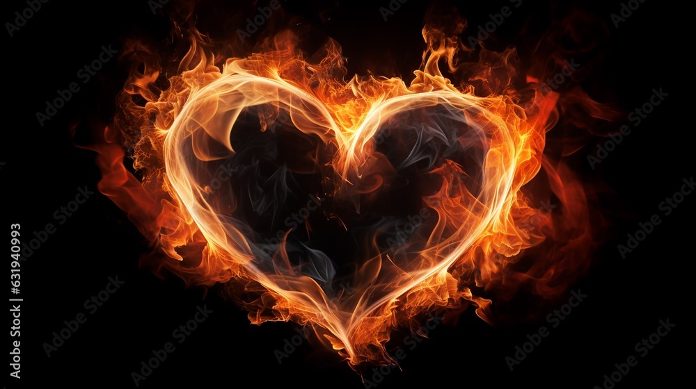 fire flame heart shape isolated on black background Stock Illustration ...