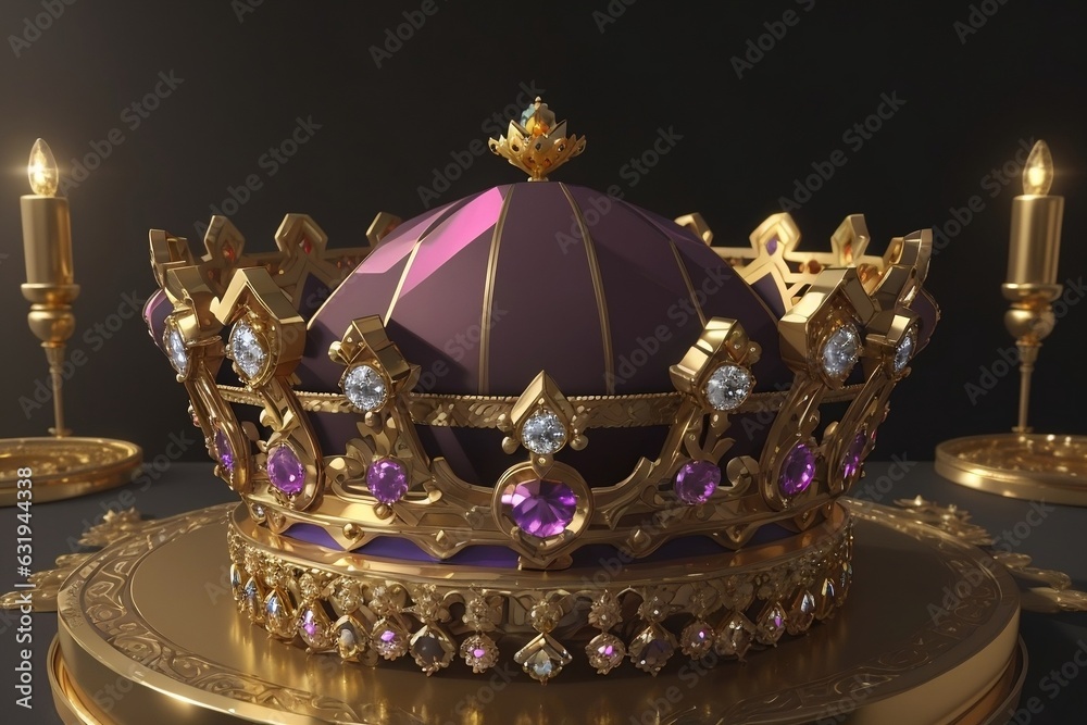 crown is made of pure gold and studded with diamonds, rubies, emeralds ...