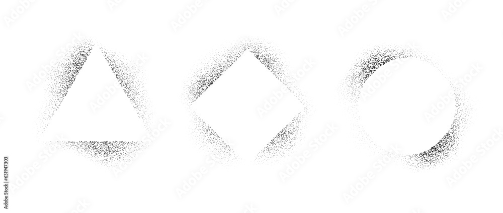 Square, circle and triangle frames set with spray stencil effect ...