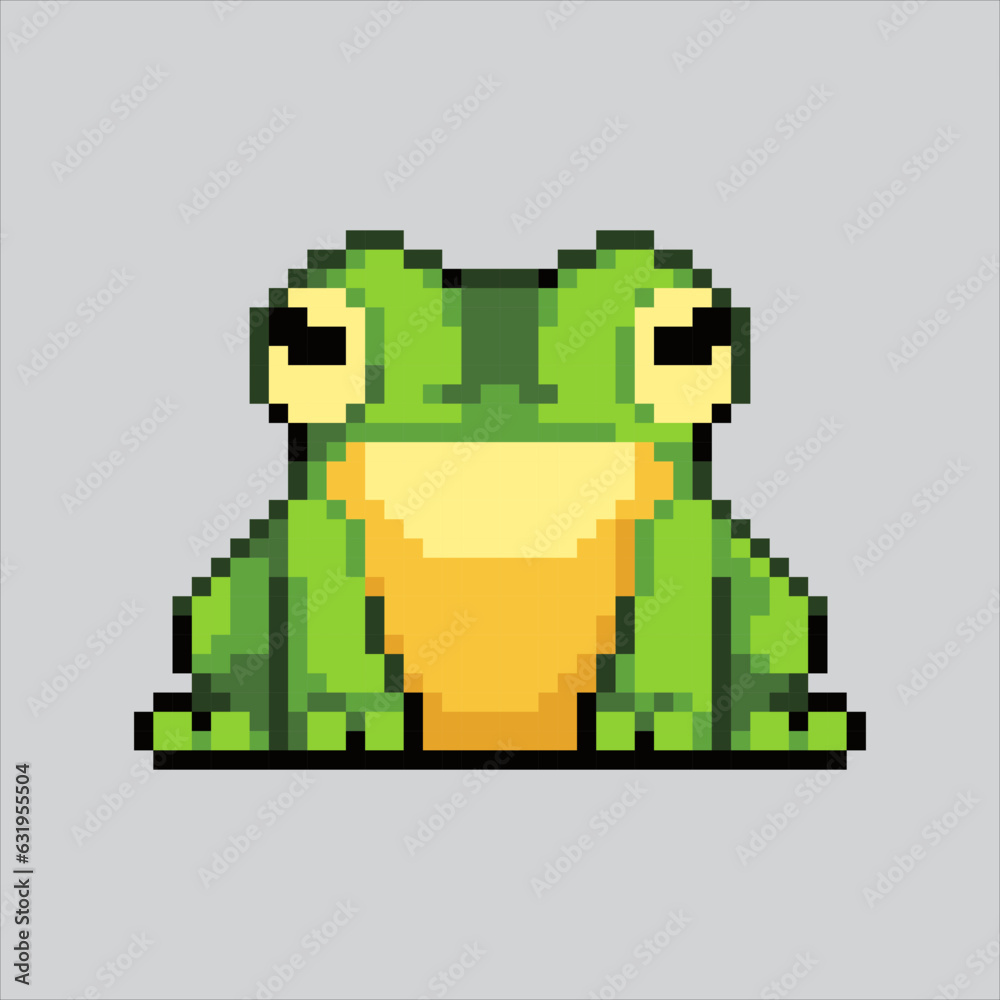 Pixel art illustration Frog. Pixelated Frog. Frog amphibi animal icon ...