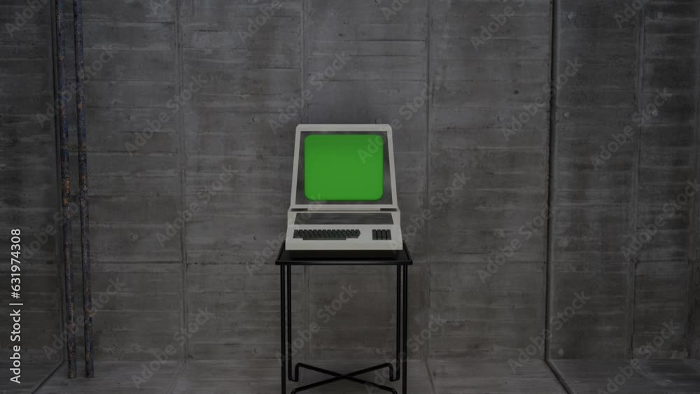 Old CRT computer with green screen. representation of an Old CRT TV ...