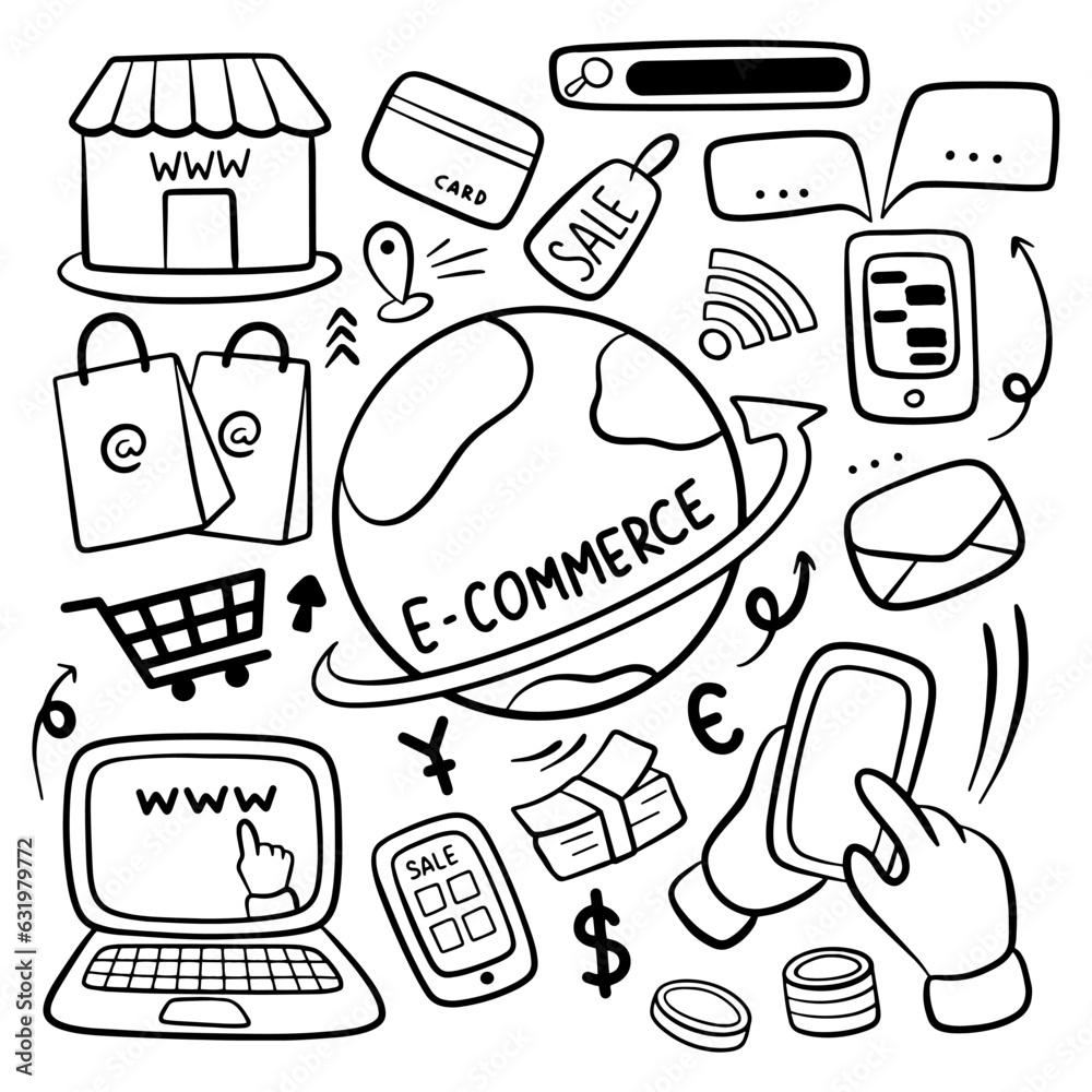 hand drawn e-commerce doodle line art illustration Stock Vector | Adobe ...