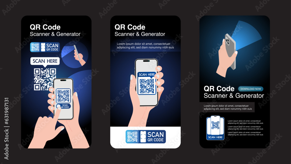 QR Code Scanner and Generator Concept. Social media stories banner ...