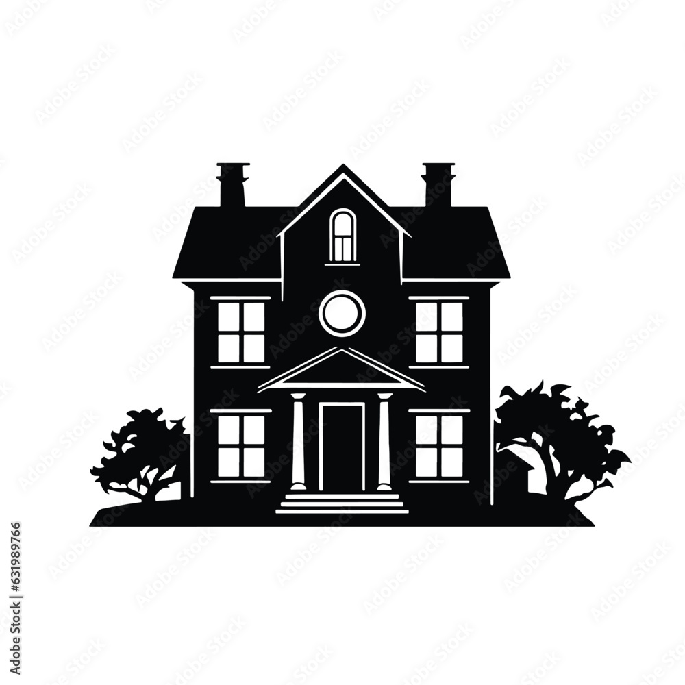 Silhouette of luxury house, vector illustration isolated on white ...