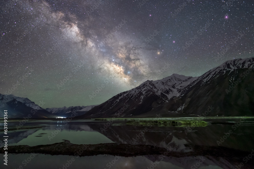 night view of gonbo rongjon mountain in zanskar valley in Ladakh region ...