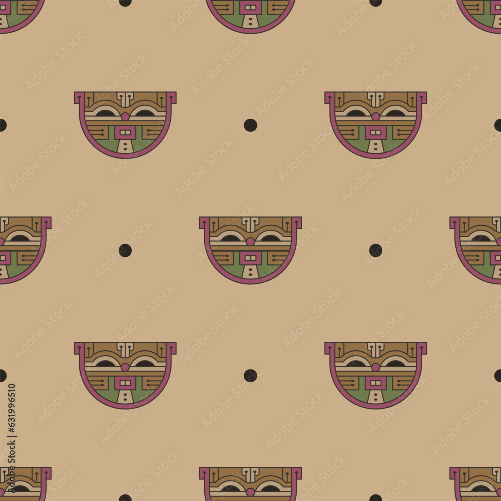Seamless ethnic animal pattern with feline heads. Native American ...