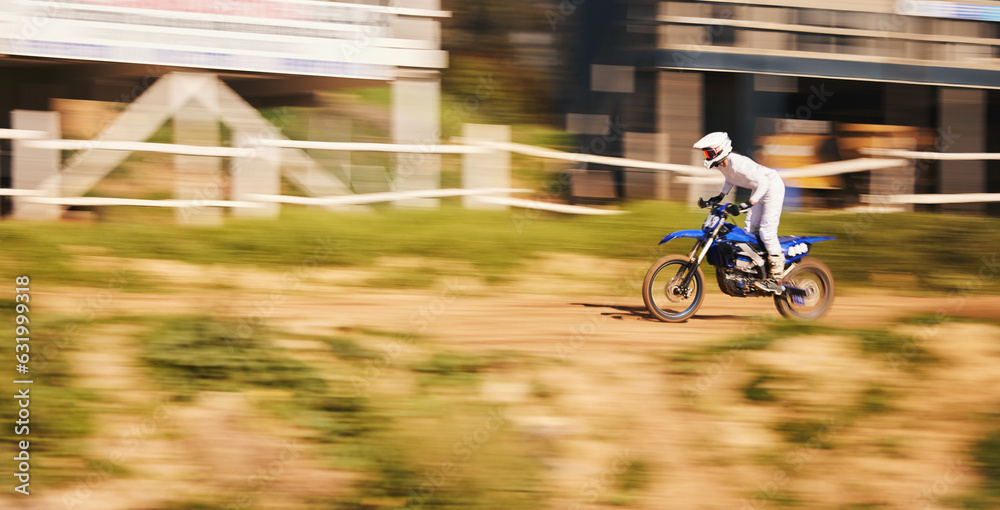 Race, motorcycle and extreme sports, man with speed for practice ...