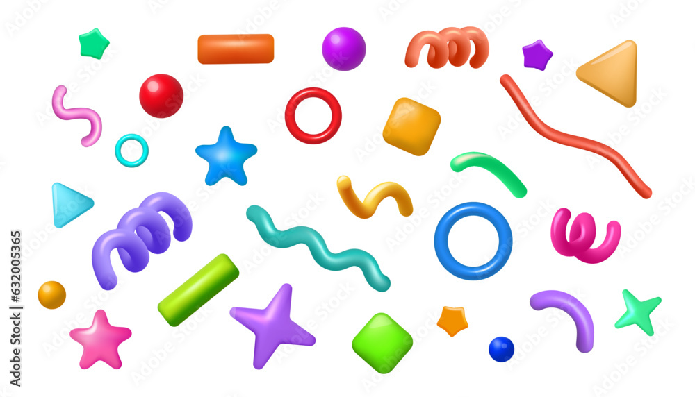 3d confetti. Glossy geometrical isolated on white elements. Birthday ...