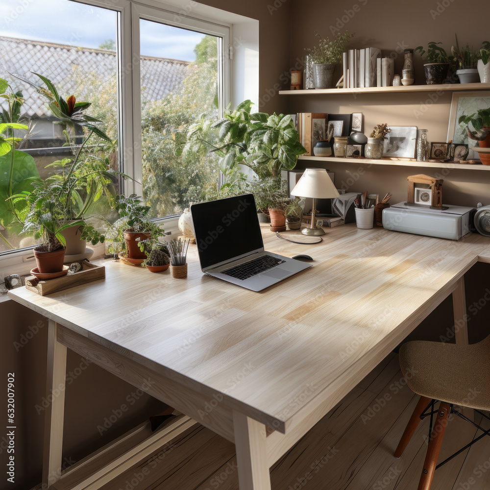 Zoomed in Top perspective view scandinavian executive desk, Top view of ...