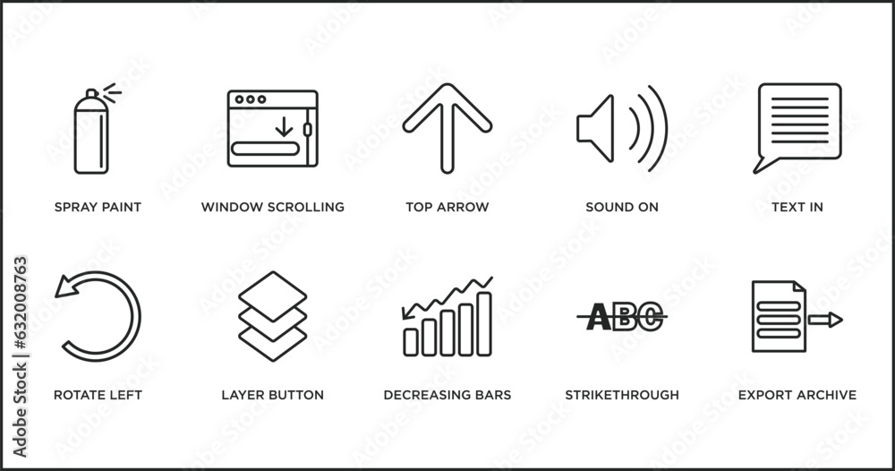 User Interface Outline Icons Set Thin Line Icons Such As Top Arrow Sound On Text In Rotate