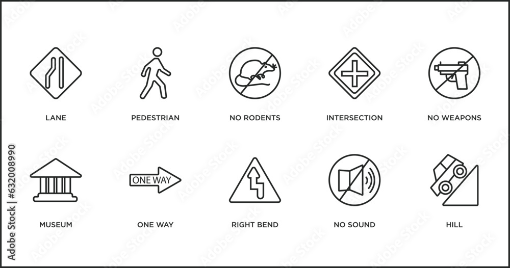 traffic signs outline icons set. thin line icons such as no rodents ...