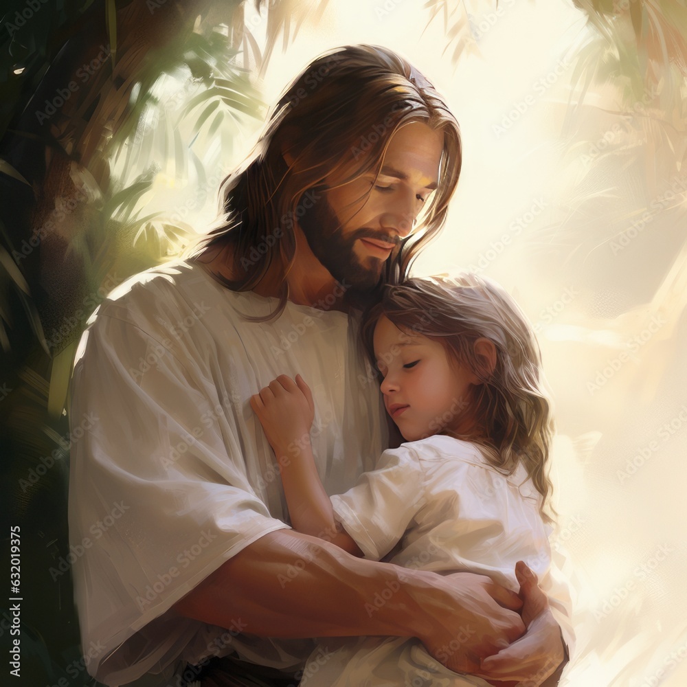 Jesus and child, biblical illustration Stock Photo | Adobe Stock
