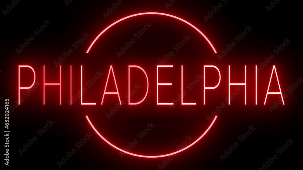 Red flickering and blinking animated neon sign for the city of ...