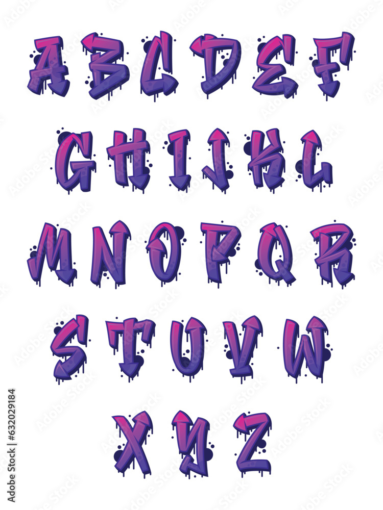 Graffiti Alphabet Purple Font and Uppercase Letters Vector Set vector de Stock | Adobe Stock