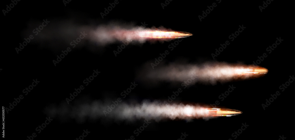 Bullet after shot with fire and smoke trail - realistic vector ...