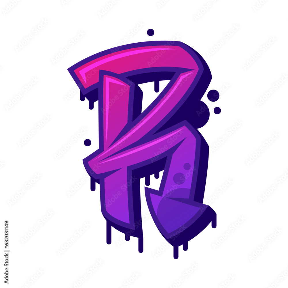 Graffiti Alphabet Purple Font and Uppercase Letter R Vector ...