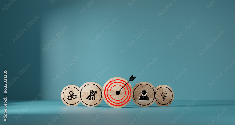 woods block step on table with icon Action plan, Goal and target ...