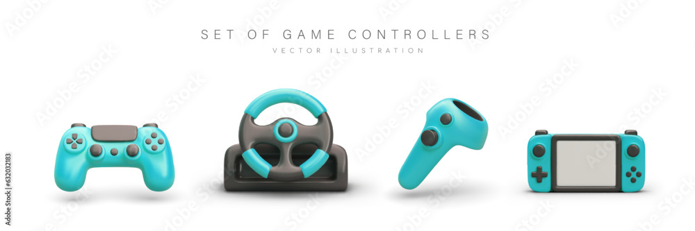 Set of blue game controllers. Realistic image of gamepad, console ...