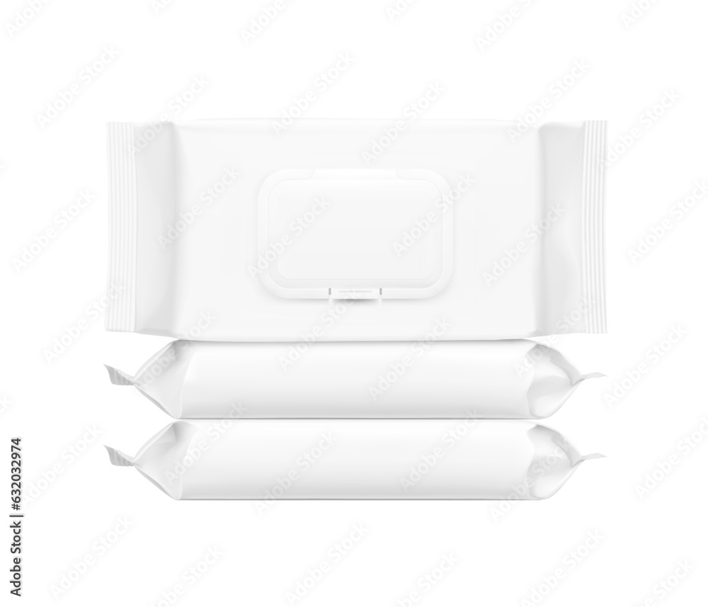 Realistic wet wipes package bag mockup set. Vector illustration ...