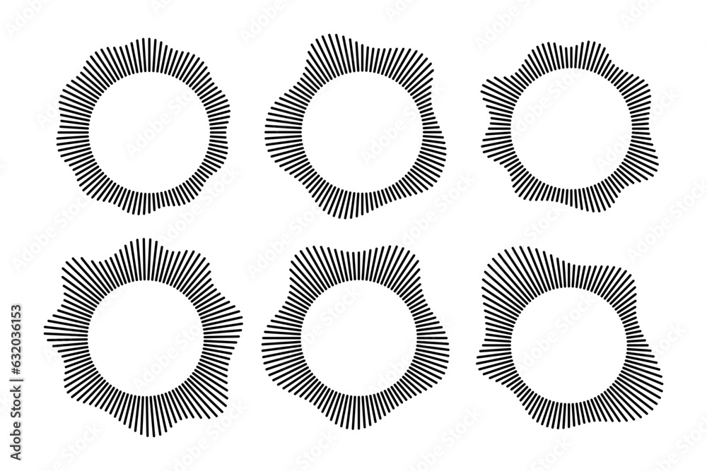 Radial wave sound lines. Circular frame. Sound circle ring. Wavy roun ...