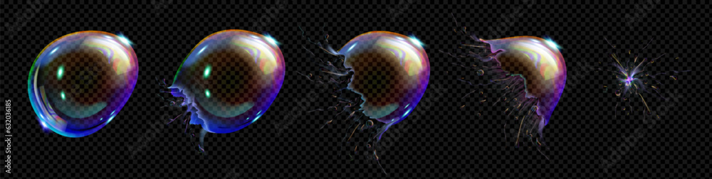 Soap bubble burst. 3d effect of water balloon explosion. Animation ...