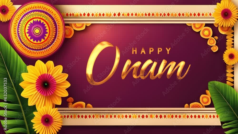 Happy Onam Animation in Gold Color. Great for Happy Onam Celebrations ...