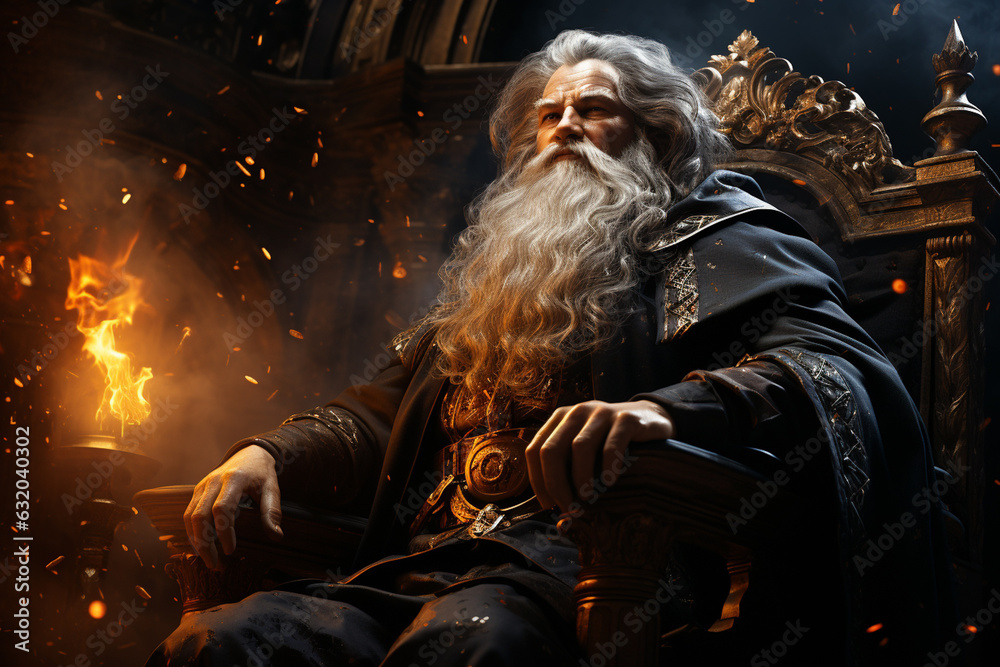 Wise Merlin the Wizard boldly confronting a Magical Creature Stock ...