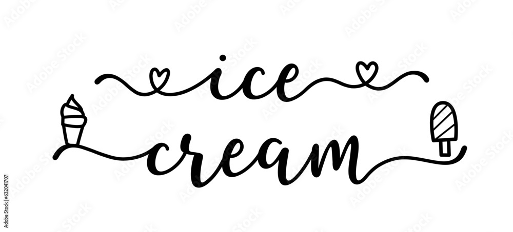 Ice cream logo with icons in the name. Typography, black letters ...