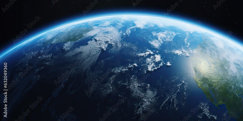 Blue space background with earth and galaxy. Abstract wallpaper with ...