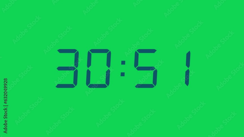 35 seconds 4 digits matte navy blue digital countdown timer on green ...