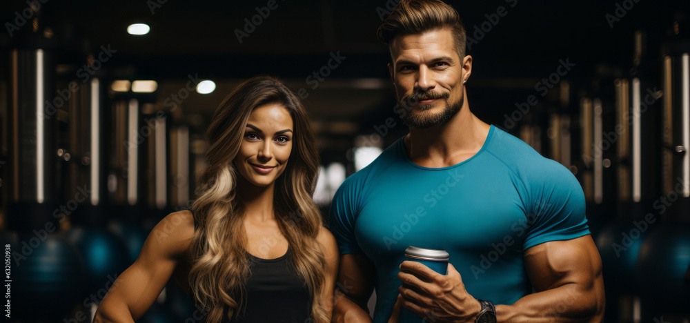 An inspiring image of the couple side by side, holding protein cans and ...