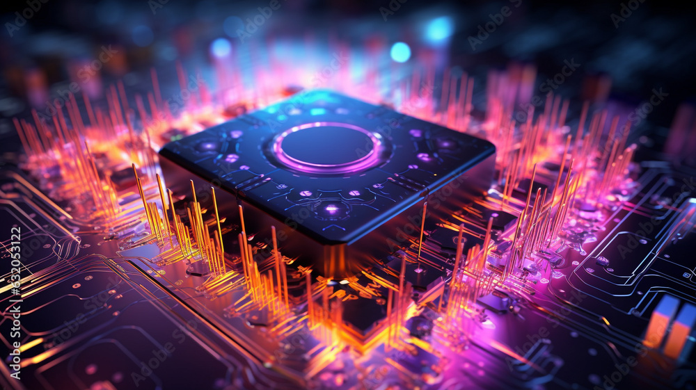 Représentation abstraite d'un microcontrôleur quantique. Electronique ...