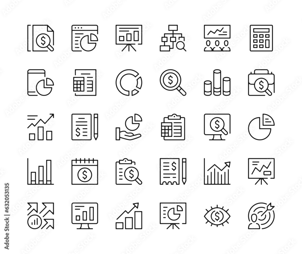 Financial analysis icons. Vector line icons set. Financial concepts ...