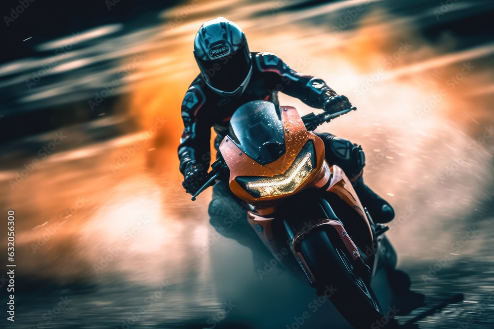 Sport Motorcycles racing track on the road riding , Fast motion blur ...