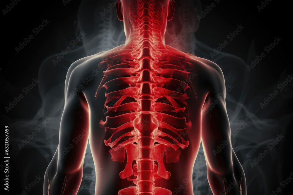 An xray of a human spine with clearly visible misalignments and a ...