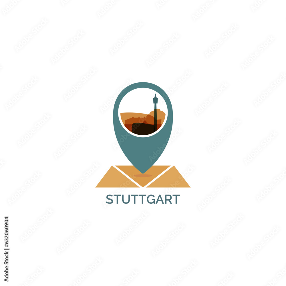 Germany Stuttgart map pin point geolocation modern skyline shape ...
